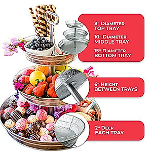 StarPack Farmhouse Style Three Tier Serving Tray - Rustic Kitchen 3 Tiered Tray with 3 Tier Metal Stand - Three Tiered Tray for Deserts & Party Bites - Sturdy & Stylish 3 Tier Serving Stand