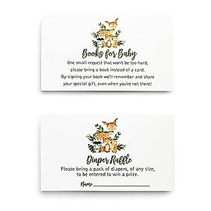 25 Wreath Woodlands Greenery Baby Shower Invitations (Large Size 5X7 inches), Diaper Raffle Tickets, Baby Shower Book Request Cards with Envelopes Woodland Creature Invites Neutral Baby Showers Fox