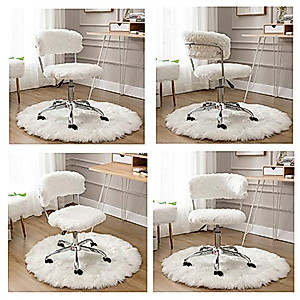 White Home Office Chair Cute Fluffy Vanity Chair with Back Task Upholstered Fur Armless Swivel Desk Chair for Study Room, Height Adjustable