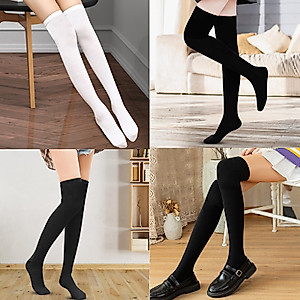 ONESING 8 Pairs Black Thigh High Socks for Women Thigh High Stockings Over the Knee High Socks for Women Long Cotton Socks Thick Cotton Leg Warmers for Girls