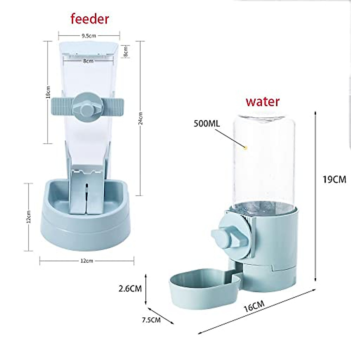 ACTMB Rabbit Water Feeder, Pet Cage Suspended Water Dispenser, Hanging Automatic Small Animal Water Bottle Bowl for Bunny Cat(Feeder,Blue)