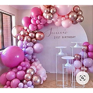 Pink Balloons, 60 Pcs Hot Pink Balloons Set with Rose Gold Confetti Metallic Rose Gold Balloons, 12 Inch Magenta Fuchsia Pink Baby Pink Balloons for Bridal Shower Wedding Girls Birthday Party