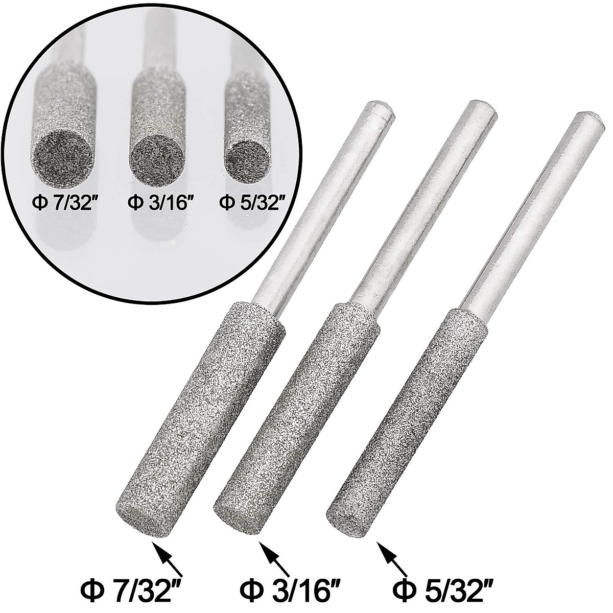 OIIKI 6 Pack Burr Grinding Stone File, Chainsaw Sharpener 3/16 Inch (Silver)