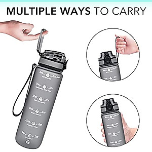 GOSWAG 32oz Motivational Water Bottles with Time Marker & Fruit Strainer, Sports Water Bottle with Times to Drink, Leakproof & BPA Free, Reusable Plastic Bottle with Strap no Straw for Gym & School