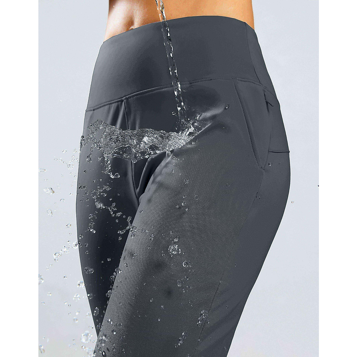 SANTINY Women's Fleece Lined Joggers Water Resistant High Waisted Thermal Sweatpants Winter Pants Hiking Running Pockets(Dark Grey_L)