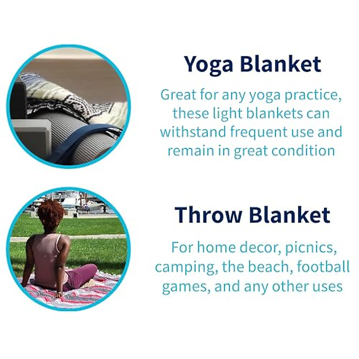 La Montana Mexican Blankets and Throws, 4 Pack, 74"x50" - Made in Mexico, Lightweight Yoga Blanket for Schools, Studios, Outdoors, Camping, Picnic, Decor - Machine Washable, Turquoise/Coral/Orange