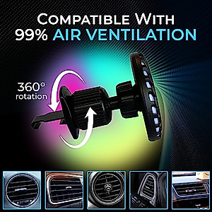 JUMPER BUDDY for MagSafe Magnetic Phone Mount Wireless Charger | Music Reactive Lights - Car Cell Phone Holder | Car Mount Universal Air Vent Clip Car Charger for iPhone 15/14/13/12, 360° Rotation