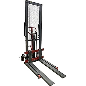 Pake Handling Tools Manual Stacker Hand/Foot Pump Lift Truck - Compact and Easy to Use Hydraulic Lift - 2200 lbs Capacity for Skid/Single Sided Pallet