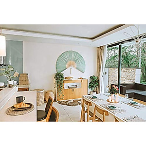 Artera Large 60" Bamboo Folding Wall Fan - Solid Red Plum Unpainted - Original Wall Fan (Two Tone- Blue)