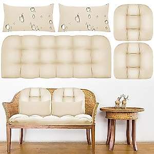 Maitys 5 Pieces Waterproof Wicker Chair Cushions Outdoor Couch Cushion Set Group Loveseat Lumbar Pillows for Patio Backyard Porch Garden Furniture(Beige)