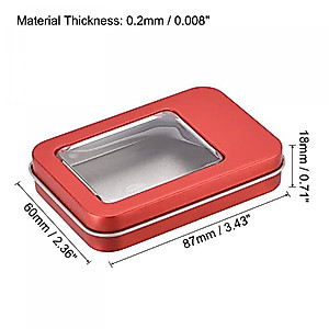 uxcell Metal Tin Box, 3pcs 3.43" x 2.36" x 0.71" Rectangular Empty Tinplate Storage Containers with Clear Window Lids, Red