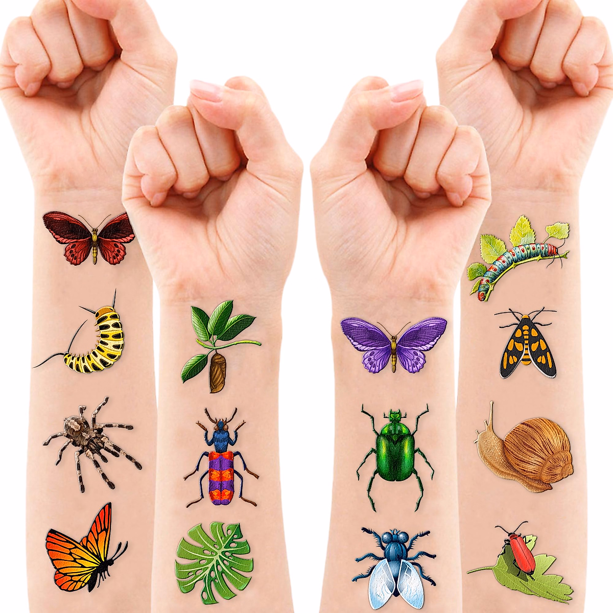 Bug Temporary Tattoos Insect Party Favors 96 PCS Bees, Spiders, Beetles, Caterpillar, Ladybug Themed Stickers for Kids Birthday Party Supplies, Decorations, Favors, and Prizes - Cute Gifts for Boys