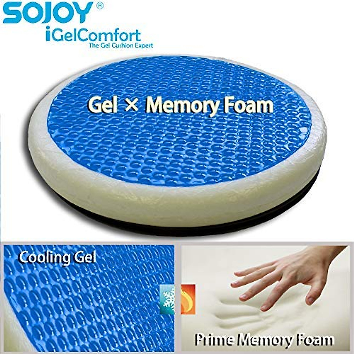 Sojoy iGelComfort - Cojín giratorio de Gel con espuma viscoelástica