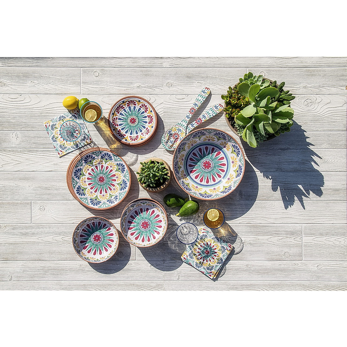 TarHong Abode Homewares Rio Medallion Round Platter, 14", Pure Melamine, Indoor/Outdoor