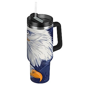 Selerdon 40 oz Tumbler Eagles Blue with Handle and Straw Lid Vacuum Stainless Steel Insulated Water Bottle Travel Mug Car Cup Holder Friendly BPA Free for Gym Travel Office