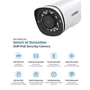 H.VIEW 5MP POE Security ip Camera cctv Surveillance network camera Outdoor indoor HD Mic video Audio sd card Weatherproof 2.8mm IR Night Vision rtsp rtmp nas (Hikvision Compatible)