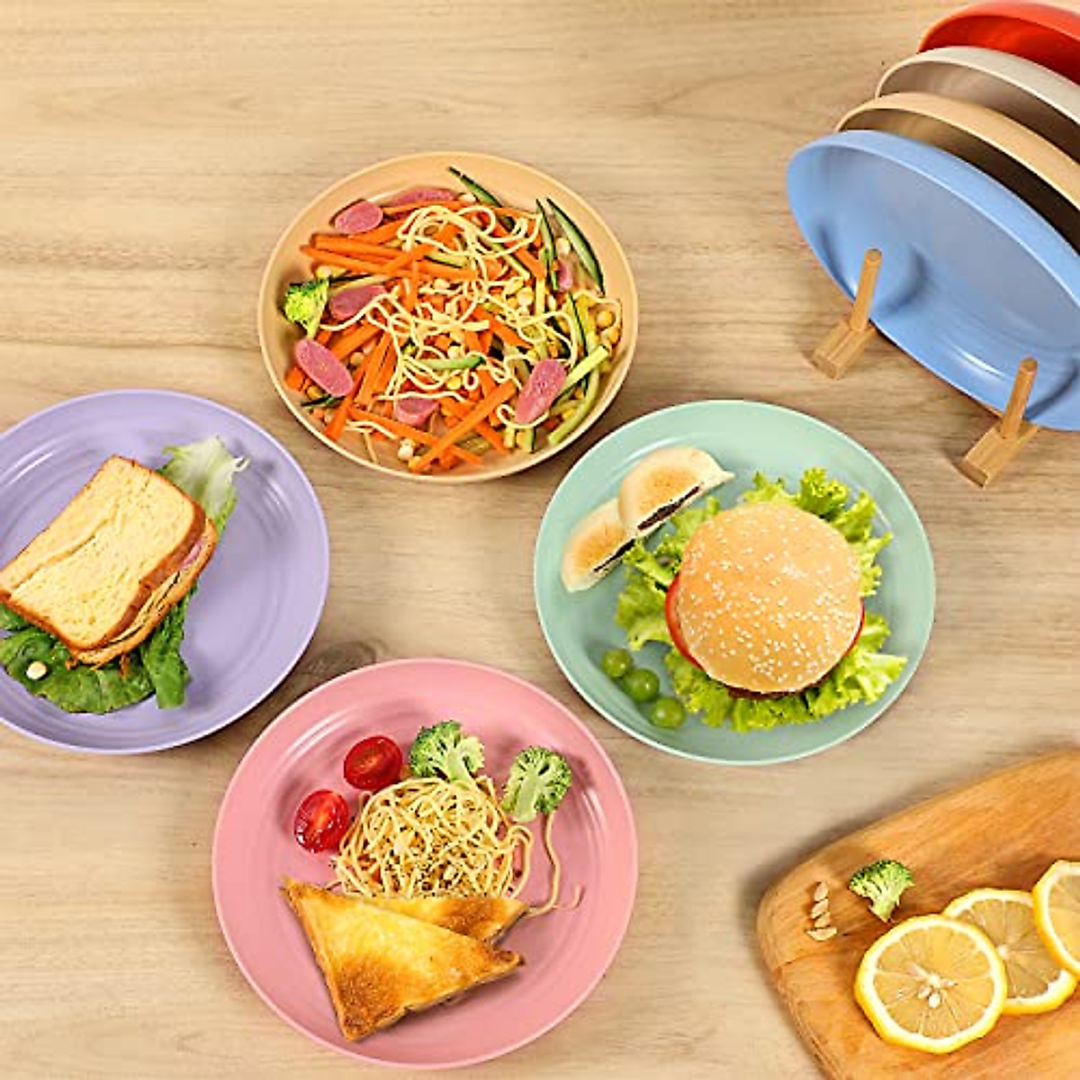 ZongXing Wheat Straw Plates, 14 Pack 6 inch Plastic Plates Reusable, Lightweight Unbreakable Dinner Plates Set, Healthy Cereal Dishes Dishwasher & Microwave Safe, Beige