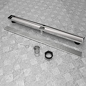 USHOWER 48 Inch Long Linear Shower Drain with Removable Square Pattern Grate, SUS304 Stainless Steel, Includes Hair Strainer, Brushed Nickel
