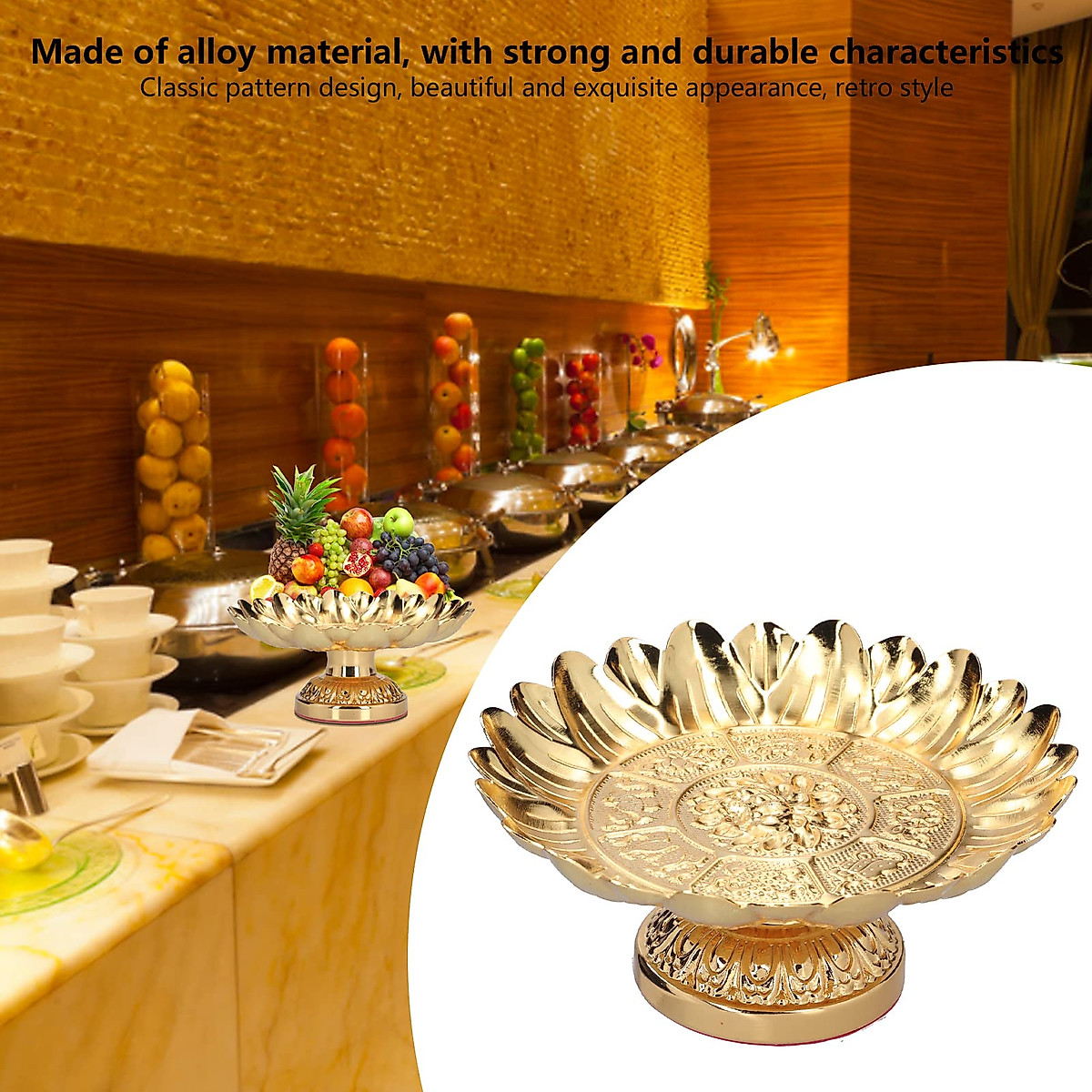 Decorative Tray Decor, Small Decorative Tray High Capacity Delicacy Offering Bowl Decorative Plate for Placing Fruit Worship Buddha(press 7 Inch Lace Heavy Fruit Plate)