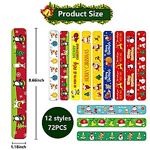 MSEAANBK 48 PCS Christmas Slap Bracelets, Christmas Toys for Kids Boys Girls, Xmas Santa Reindeer Snap Bracelet for Kids Christmas Stocking Stuffers Bag Filler Party Favor Supply