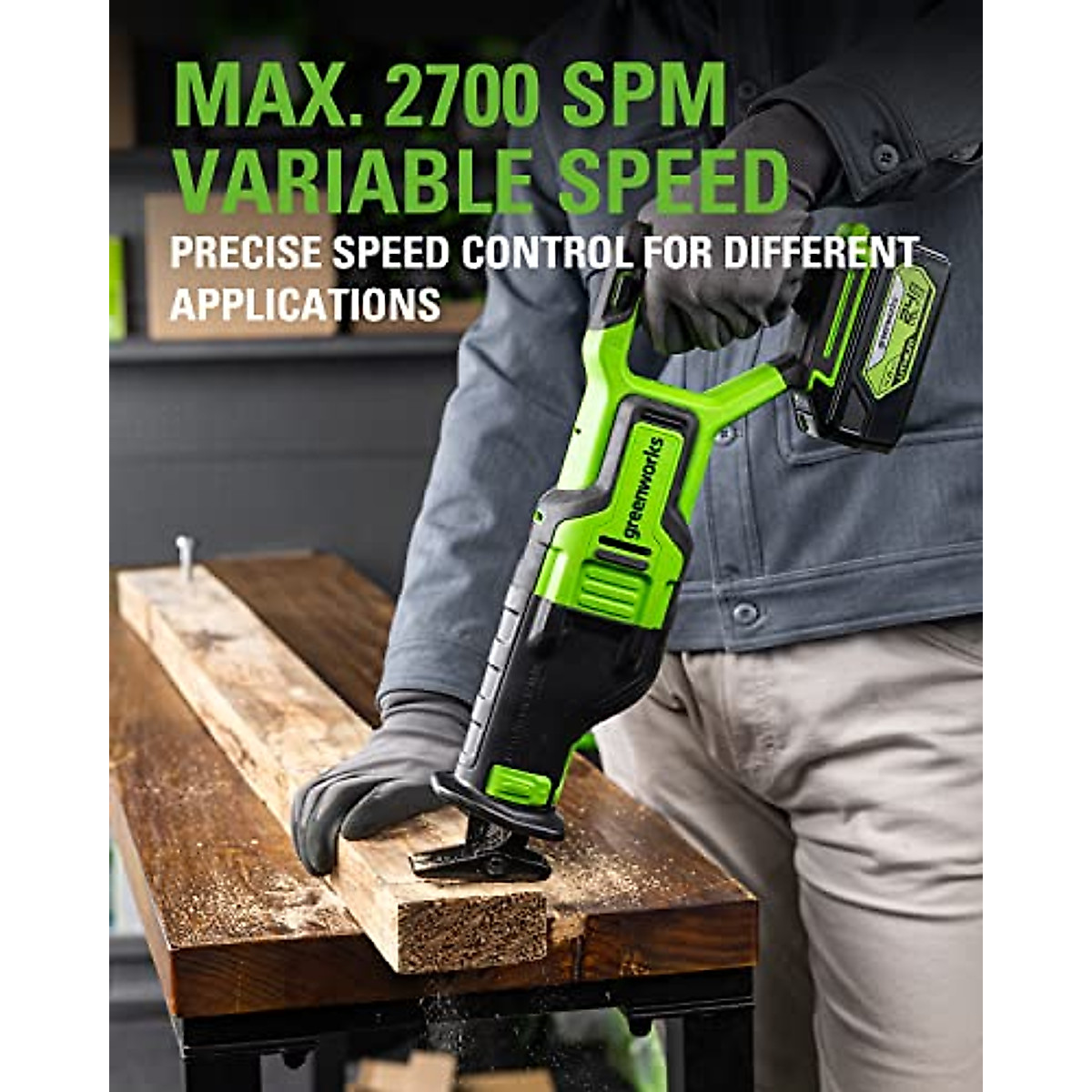 Greenworks 24V Brushless (1-1/8") Cordless Reciprocating Saw (2,7000 SPM), 4.0Ah Battery and Compact Charger Included