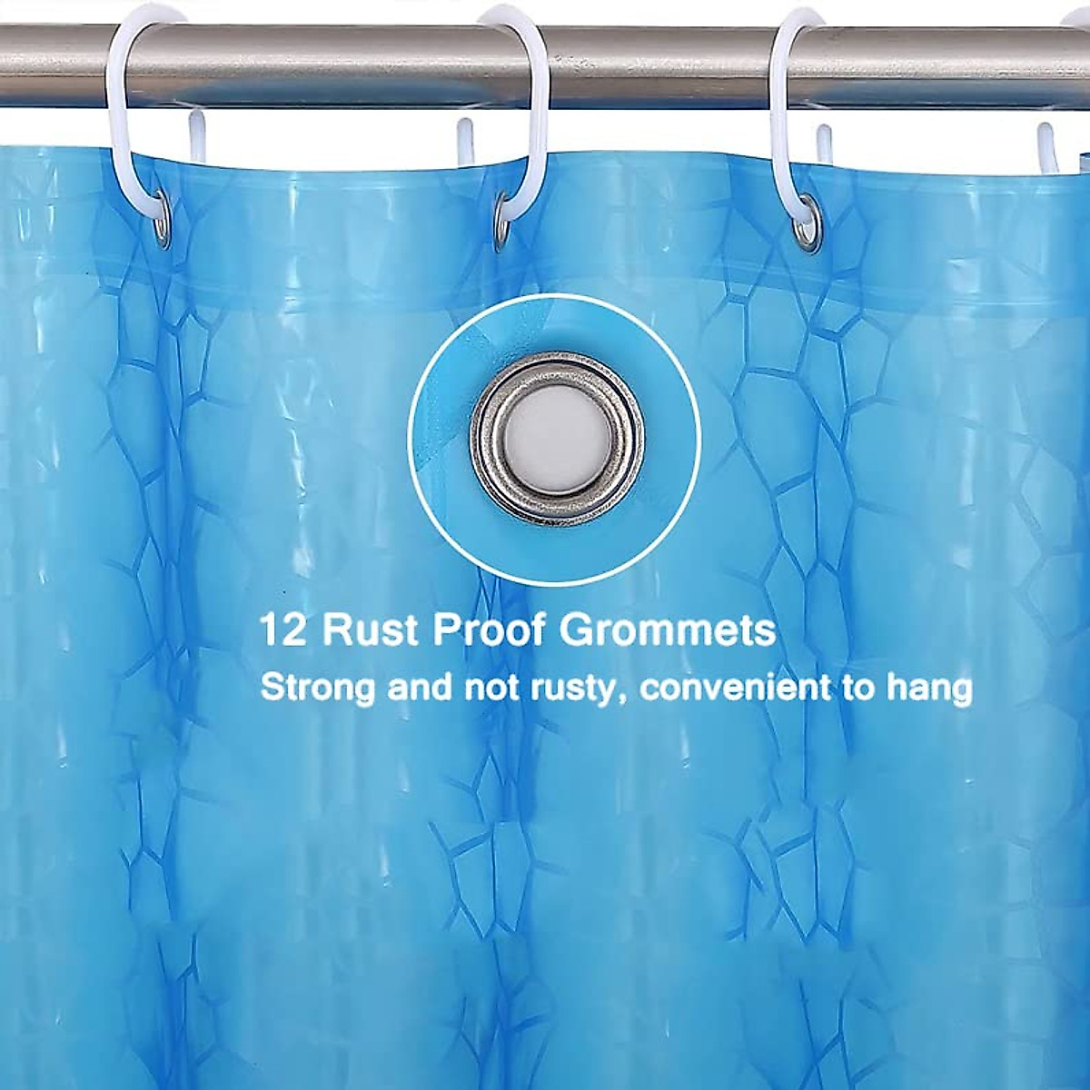 LQFMEHOT EVA Blue Shower Curtain Liner,3D Water Cube 5G Shower Liners with 12 Rustproof Metal Grommets and Weighted Magnets, Waterproof Duty Shower Curtains for Shower Bathroom 72 x 72
