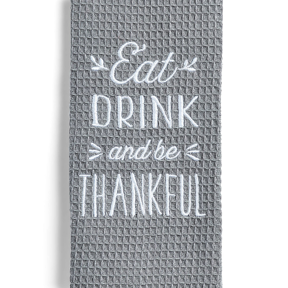 DEMDACO Eat Drink and Be Thankful Grey Plaid 68 inch 100% Cotton Dish Towel Boa