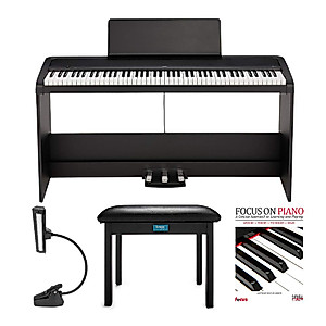 KORG B2SP 88-Key Digital Piano with Stand with 3 Pedal Unit Bundle with Bench, Music Light and Piano Book/CD (4 Items)