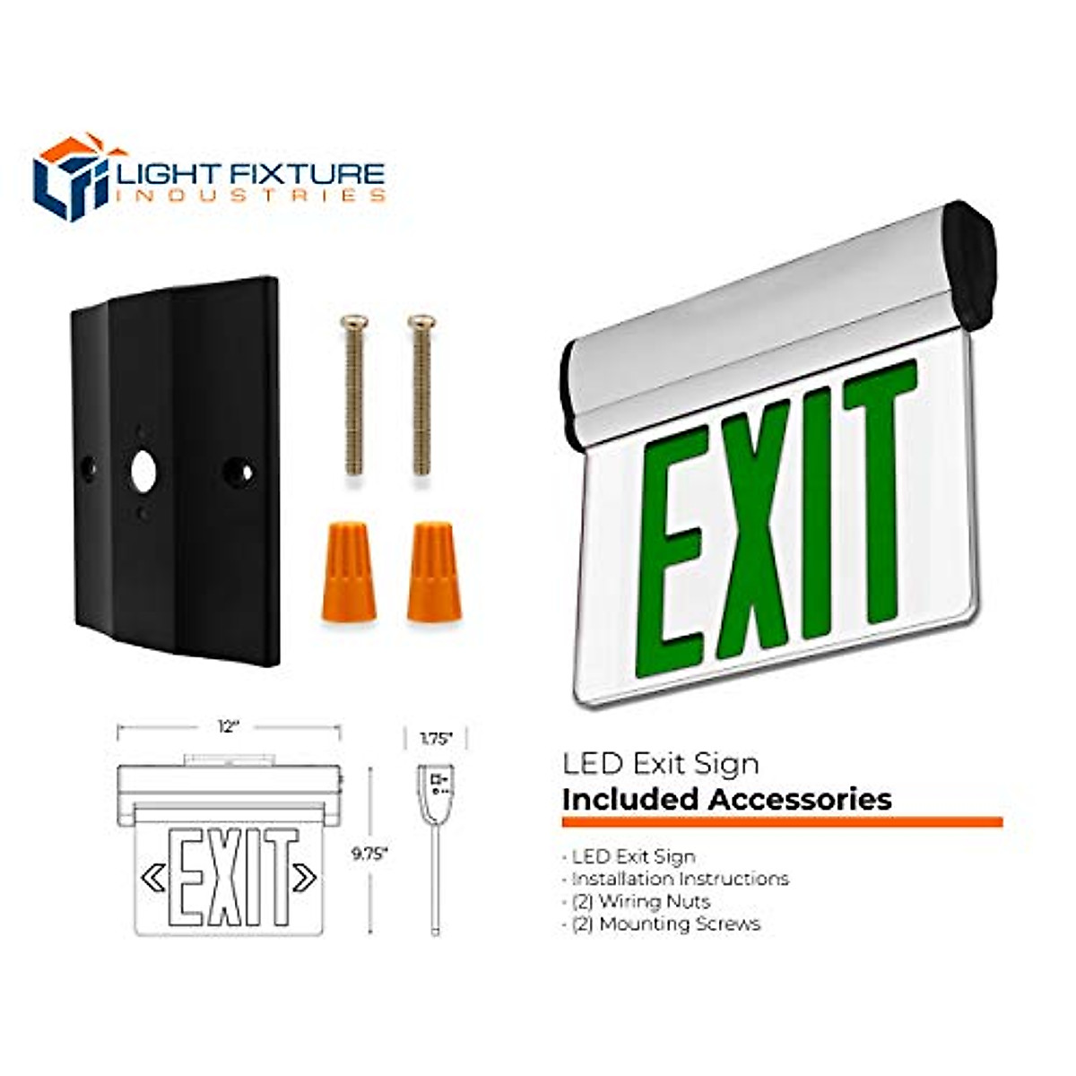 LFI Lights | Edge-Lit Green Exit Sign | Modern Design Brushed Aluminum Housing | All LED | Single-Sided Clear Acrylic Panel | Hardwired with Battery Backup | UL Listed | (2 Pack) | ELRT-G (SC)