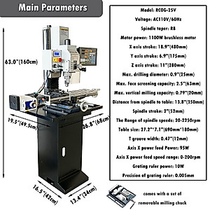 INTBUYING MIni Milling Drilling Machine Vertical R8 Mini Benchtop Mill/Drill Machine 7"X27" 1100W 20-2250rpm Variable Speed with Grating Ruler, Axis X Power Feed, Accessory R8 Tapper Package 110V