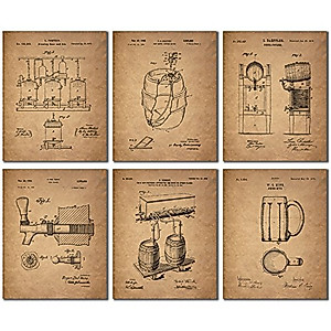 Beer Patent Wall Art Prints - Set Of 6 (8 Inches By 10 Inches) Vintage Bar Photos