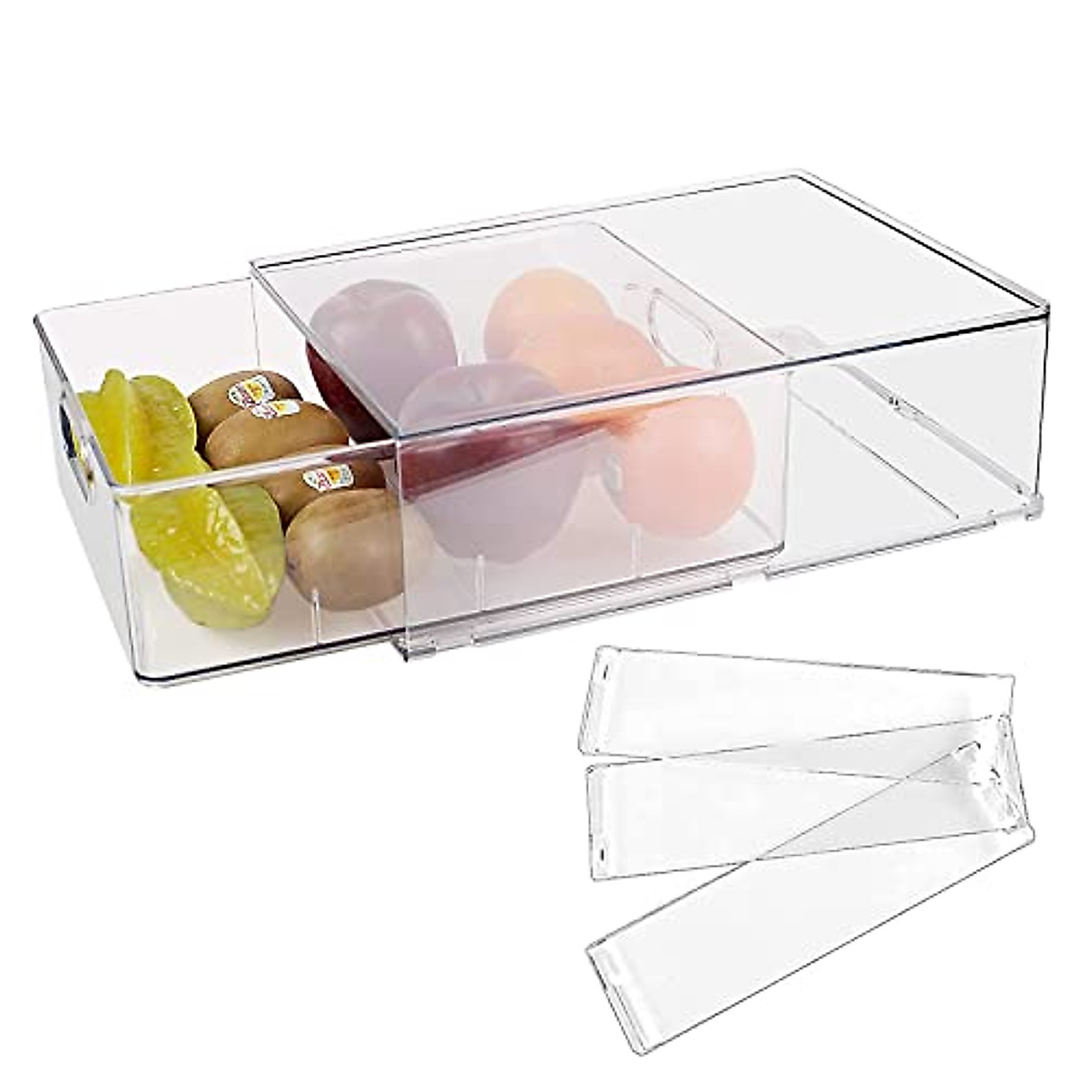 Taiuloo Refrigerator Organizer Bins with Pull-out Drawer, Clear Stackable Fridge Drawer Organizer Set, BPA-free Large Food Storage Containers for Freezer, Cabinet, Kitchen, Pantry Organization