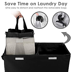 HOUSE AGAIN Double Laundry Hamper with Lid and Removable Laundry Bags, 160L, 2 Divider Dirty Clothes Hamper with Handles for Bedroom, Dorm, Foldable Laundry Basket Organizer, Dual hamper (Black)