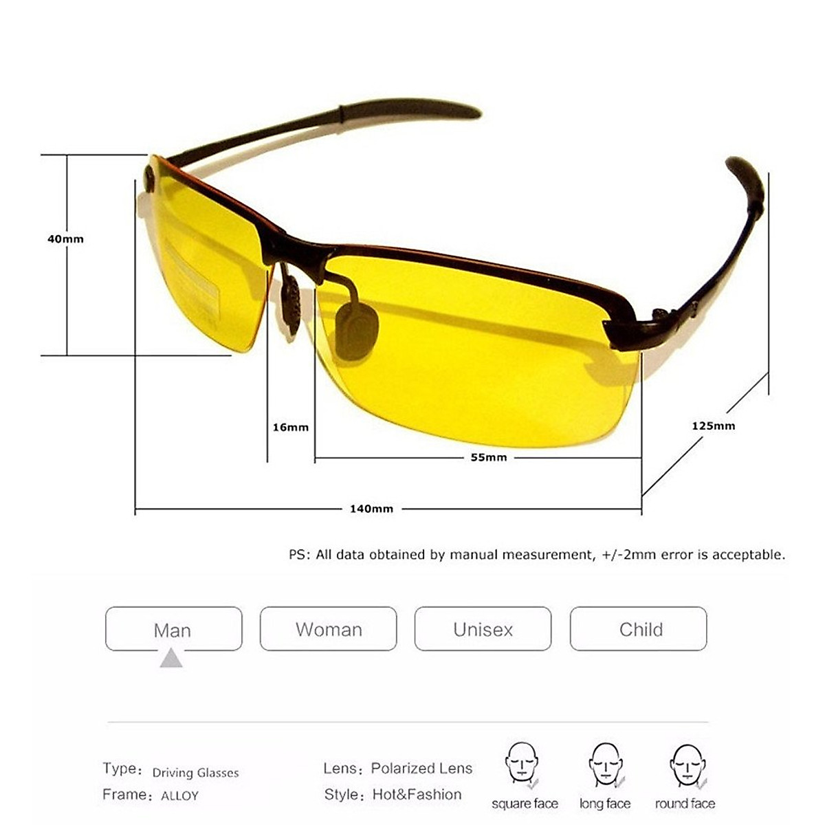 Runspeed Men's HD Day Night View Driving Glasses Polarized UV400 Anti-Glare Rain Day Night Vision Cycling Nighttime/Day Safty Sunglasses (Black)