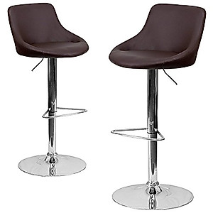 Modern Design Bar Stool Bucket Seat Design Hydraulic Adjustable Height 360-Degree Swivel Seat Sturdy Steel Frame Chrome Base Dining Chair Bar Pub Stool Home Office Furniture - Set of 2 Brown #1985