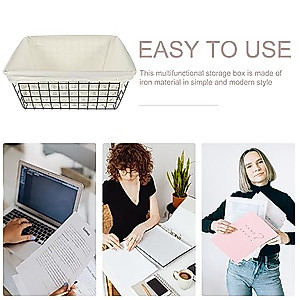 Hemoton Metal Wire Baskets Storage Baskets with Linen Liner Rustic Style Flower Pots Cover Desktop Sundries Basket Pantry Storage Bin for Home Decor and Organizing