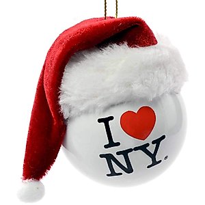 I Love New York NY Ball with Santa Hat Christmas Ornament
