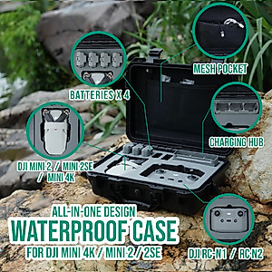 INNVO DJI Mini 4K Waterproof Case Hard Carrying Case Compatible with DJI Mini 2 & Mini 2SE Drone and Fly More Combo Set Black
