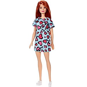 Barbie Doll, Red Hair, Wearing Yellow and Purple Heart-Print Dress and Platform Sneakers, for 3 to 7 Year Olds, Model:GHW48
