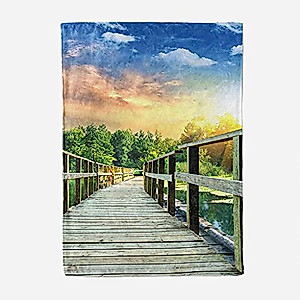 NARBOR Soft Fleece Throw Blanket - Fluffy Microfiber Solid Blankets for Bed and Couch Double/Single Size - 59X79Inch Wooden Bridge Lake View Printed Flannel Blanket for Bed, Couch and Sofa