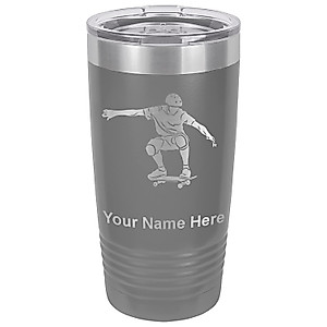 LaserGram 20oz Vacuum Insulated Tumbler Mug, Skateboarding, Personalized Engraving Included (Gray)
