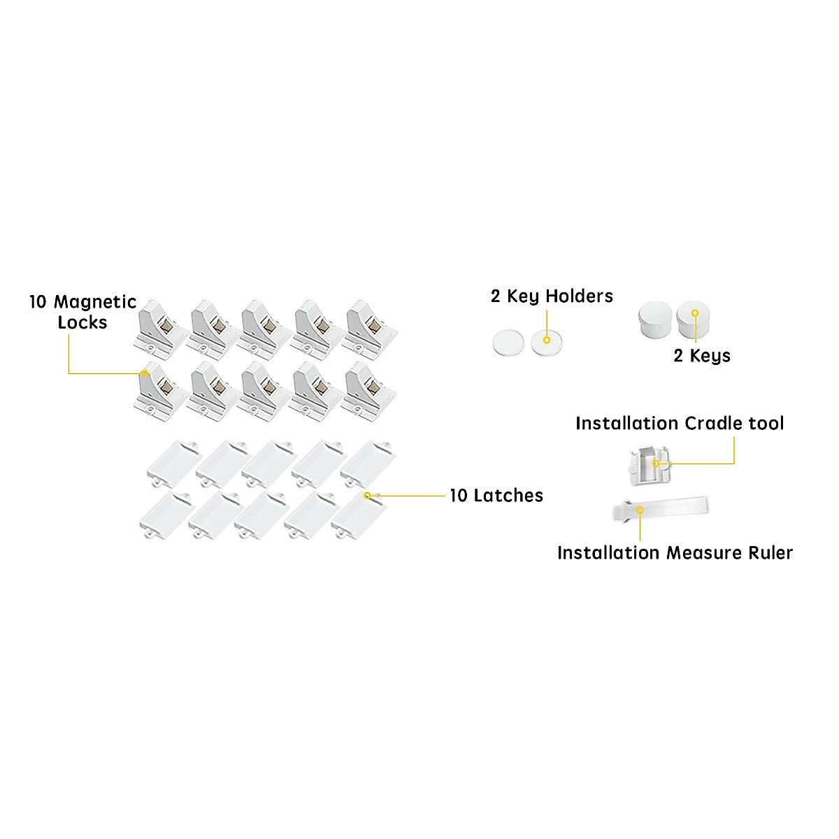 Vmaisi Adhesive Magnetic Locks for Cabinets & Drawers (10 Locks and 2 Keys)