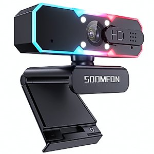 SOOMFON Gaming Webcam, 1080P 60FPS USB Streaming Web Camera with Adjustable Light, AutoFocus, Privacy Cover, Dual Noise-Cancelling Mics for Live Streaming, Video Conferencing, Teaching and More