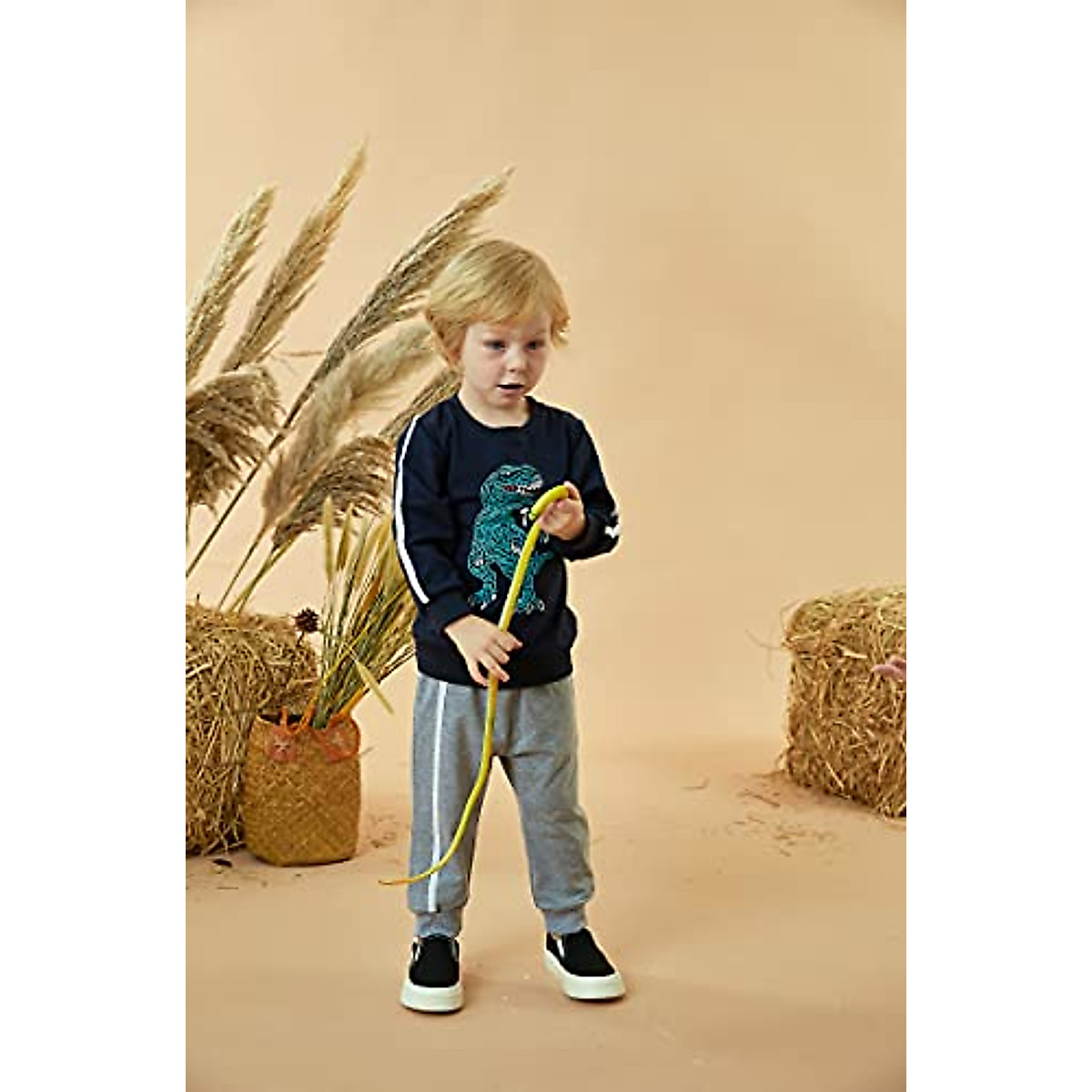 HIHA Dinosaur Outfits Boys 12-18 Months T-Rex Dinosaur Clothes Toddler Boy Sweatsuit Long Sleeve Navy Sweatshirts Grey Jogger Pants Set Little Boys Fall Winter Outfits(Gray, 12-18 Months)