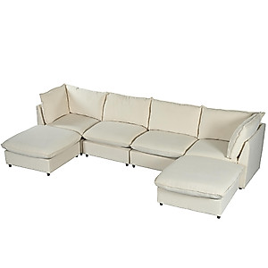 Aiuyesuo Modern Large U-Shape 6-Seat Sectional Sofa, Modular Sectional Sofa, 2 Large Chaise with Removable Ottomans, Thickened Cushion Back for Living Room,Home,Office (Beige-UUL2)