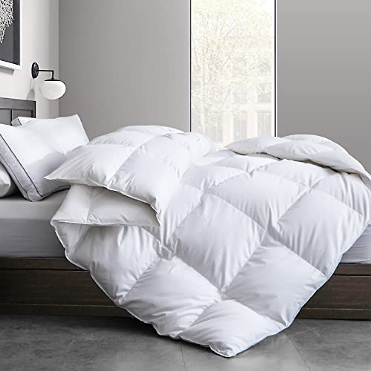 Cosybay Cotton Quilted White Feather Comforter Filled with Feather & Down –Machine Washable - All Season Duvet Insert or Stand-Alone – Queen Size (90*90Inch)