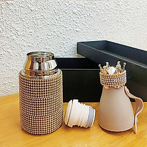 HLONGG Stylish Rhinestone Stainless Steel Water Bottle Portable Insulated Bottles Diamond Water Bottle Fashion Double Walled Vacuum with Lid Water Bottle,Gold1