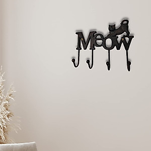 Comfy Hour Antique and Vintage Animal Collection 6" Cast Iron Cat Meow Four Key Hooks Key Chain Wall Hanger