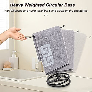 NearMoon T-Shape Hand Towel Holder-Bathroom Towel Rack-Stand with Round Base Towel Bar for Bathroom Kitchen Vanity Countertop, All-Metal Waterproof Standing Tower Ring, Matte Black