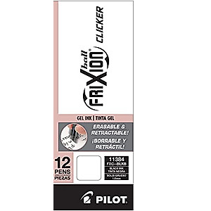 Pilot, FriXion Clicker Erasable Gel Pens, Bold Point 1 mm, Pack of 12, Black